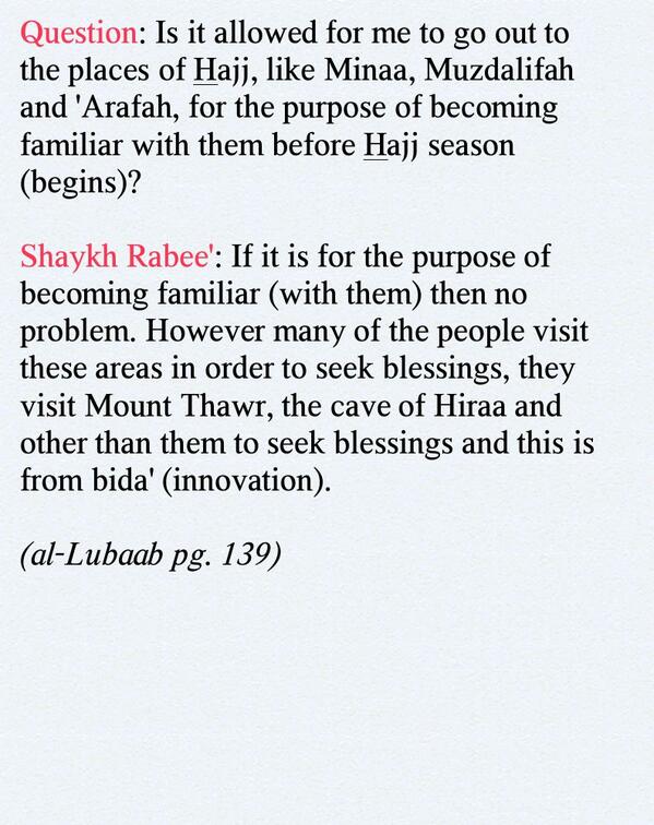 Visiting the places of Hajj outside of it’s time – Shaykh Rabee’ al ...